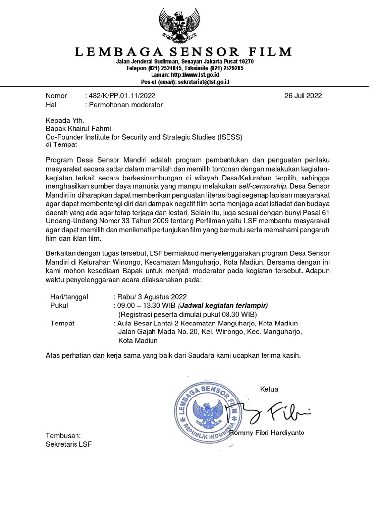 Permohonan Moderator Acara LSF | PDF