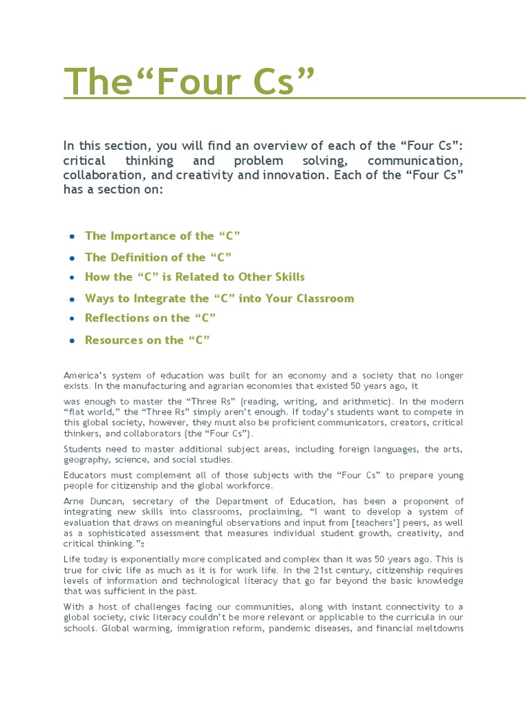 The Four C | PDF | Critical Thinking | Thought