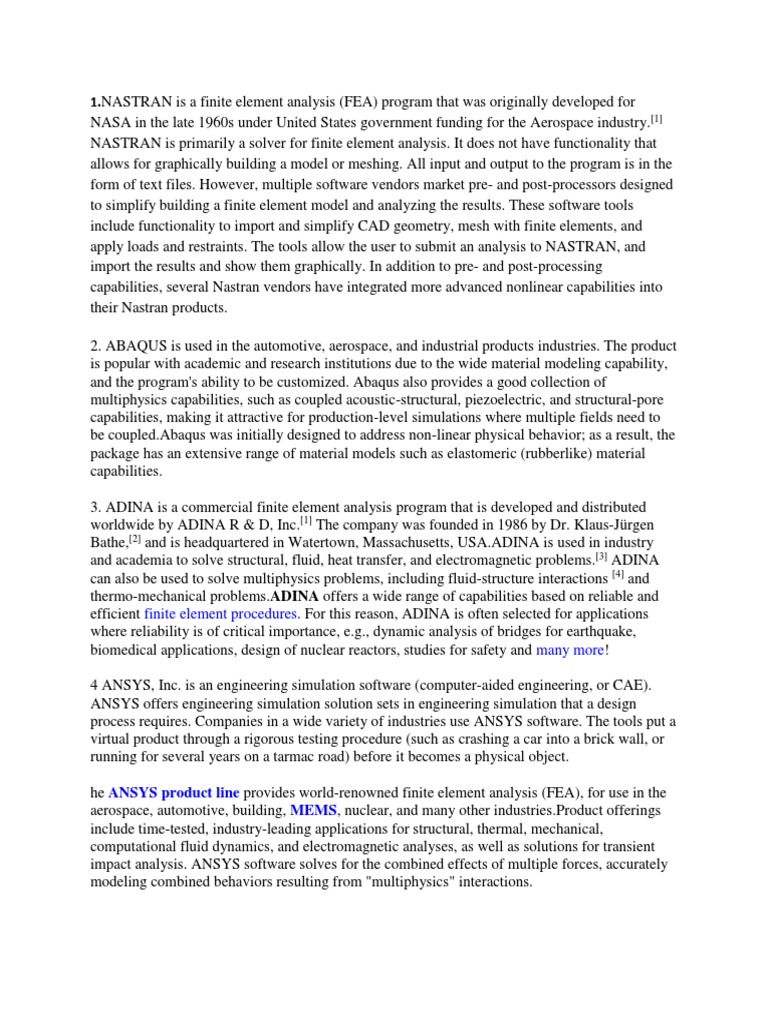 .NASTRAN Is A Finite Element Analysis (FEA) Program That Was Originally ...