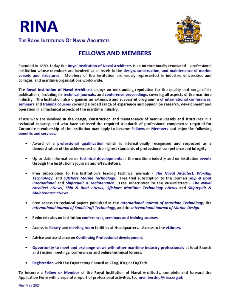RINA Membership Application Guide | PDF | Naval Architecture