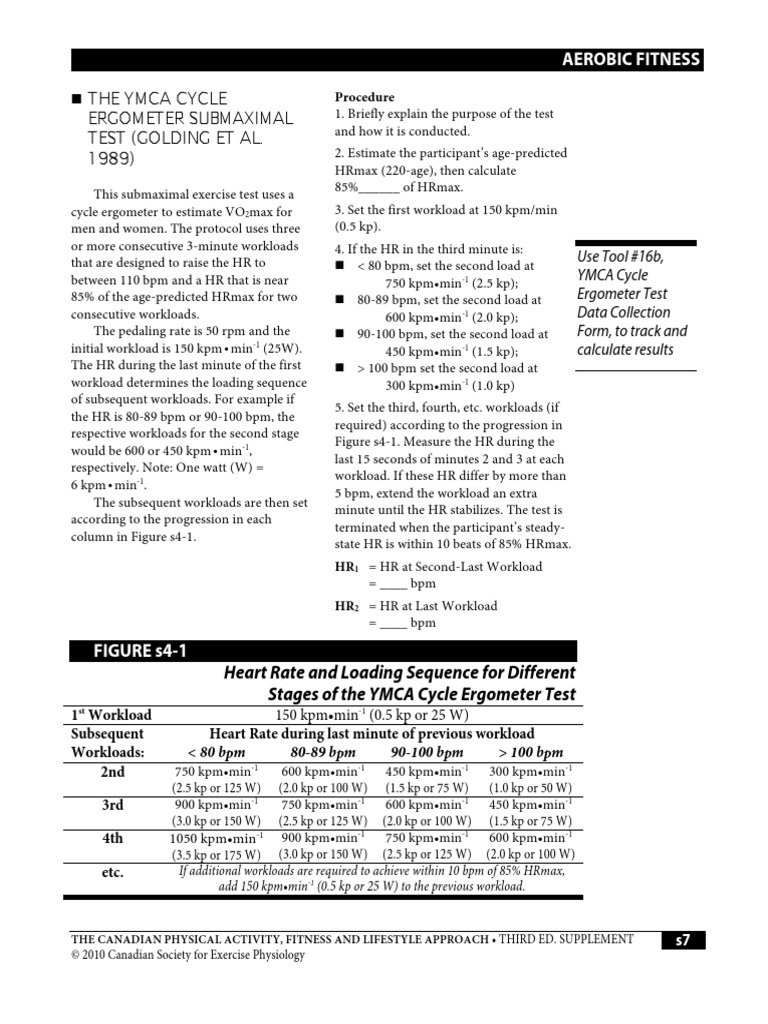 09 YMCA Cycle Ergometer Submaximal Test | PDF | Heart Rate | Recreation