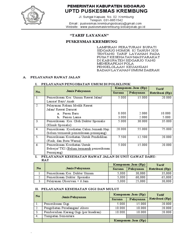 TARIF Pelayanan | PDF