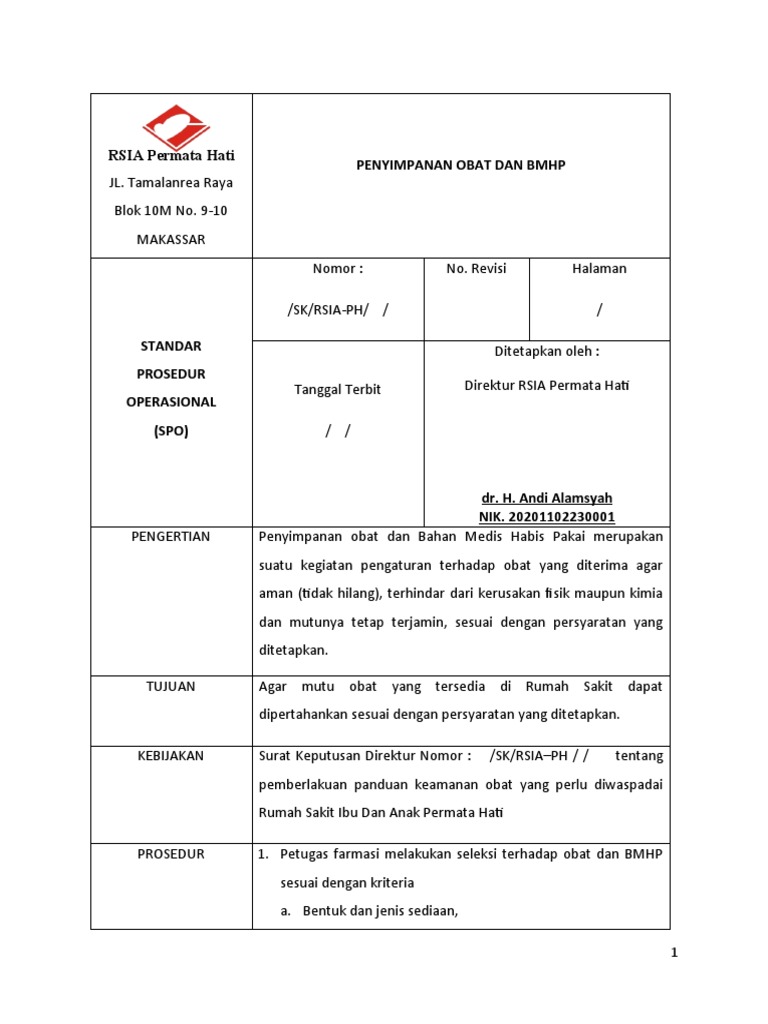 Spo Penyimpanan Obat Dan Bmhp Pdf