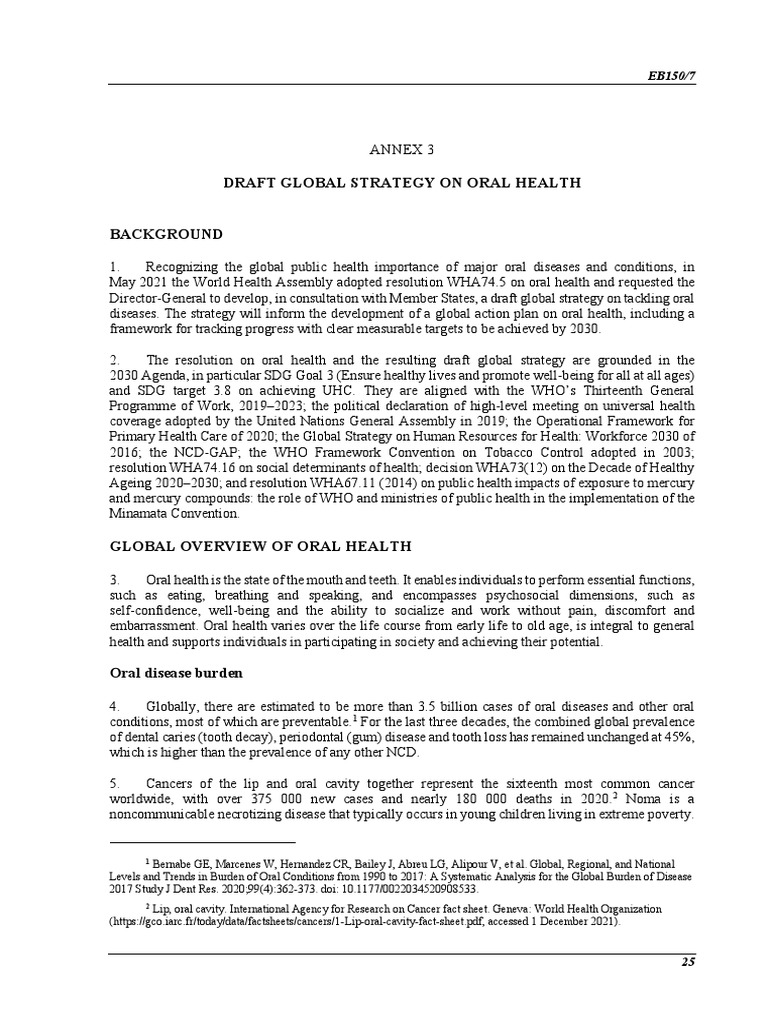WHO Global ORal Health Strategy 2022 - JF - 24-03-22 | PDF | Preventive ...