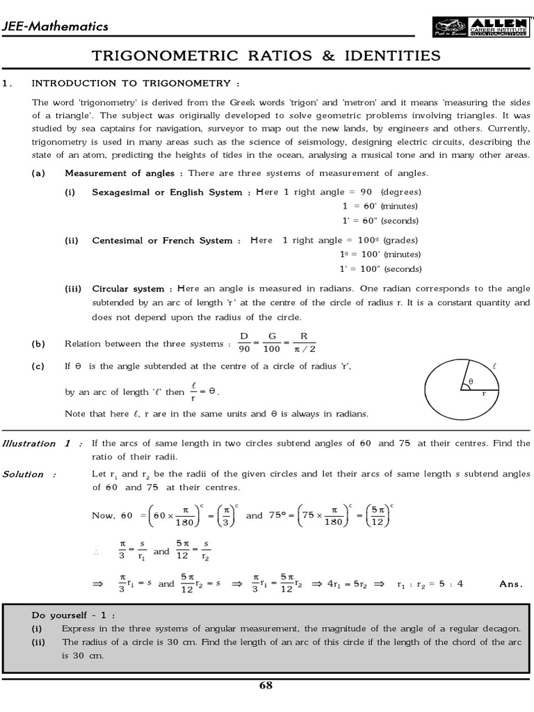 Trigonometric R Atios & Identities: JEE-Mathematics | PDF | Trigonometric Functions | Trigonometry