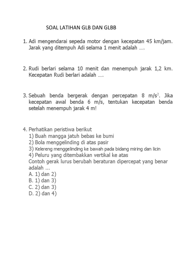 Soal Latihan GLB Dan GLBB | PDF