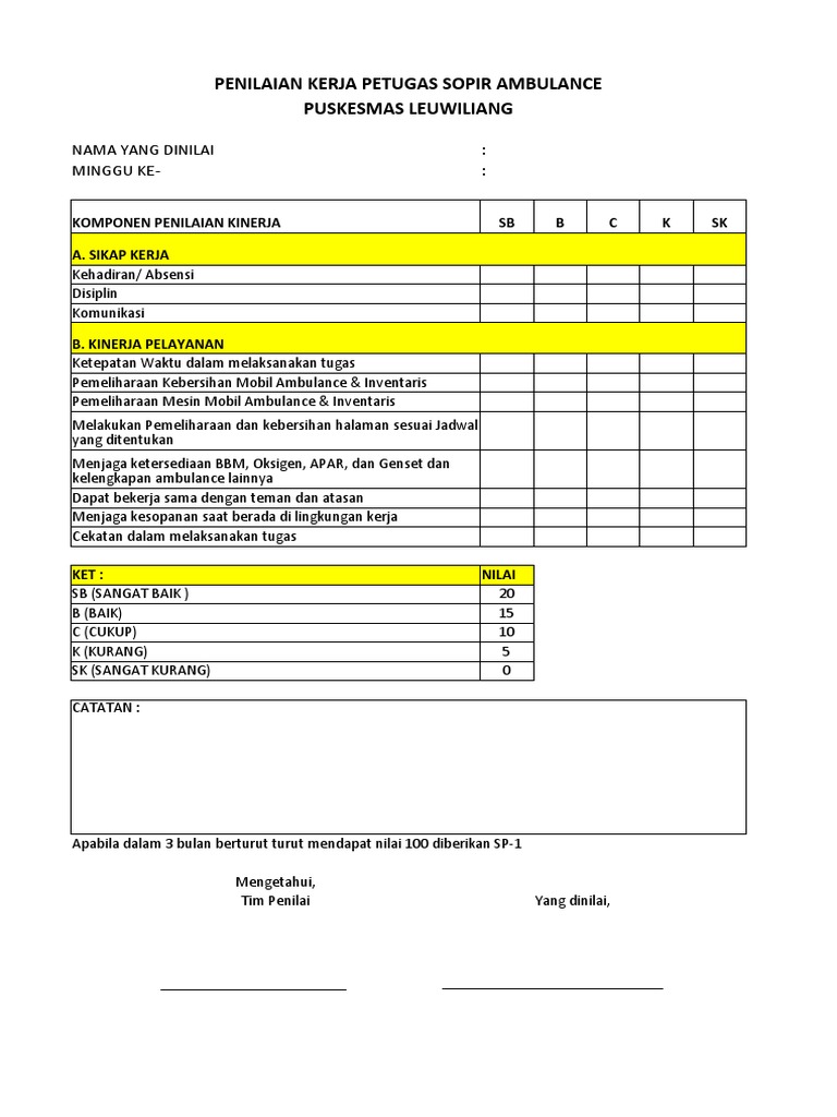 Form Penilaian Kerja | PDF