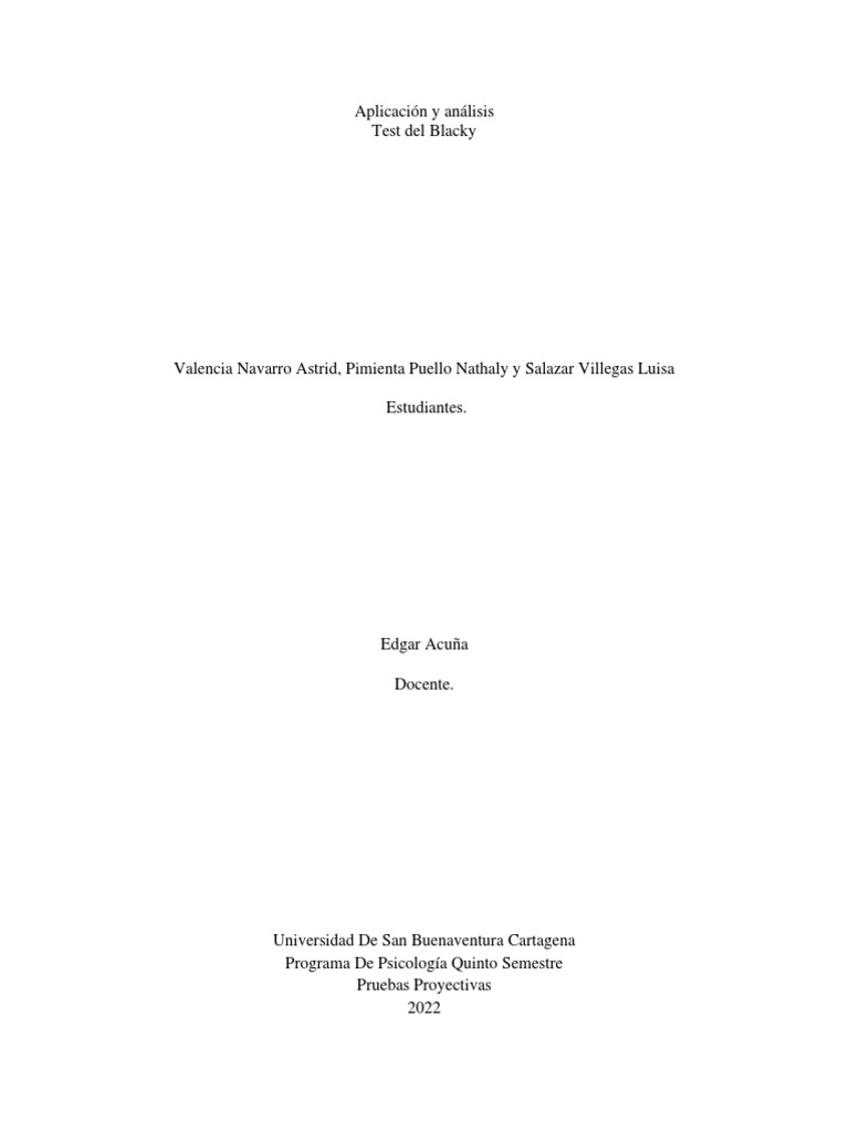 Aplicación y Análisis Del Test de Blacky | PDF | Medicina CLINICA ...