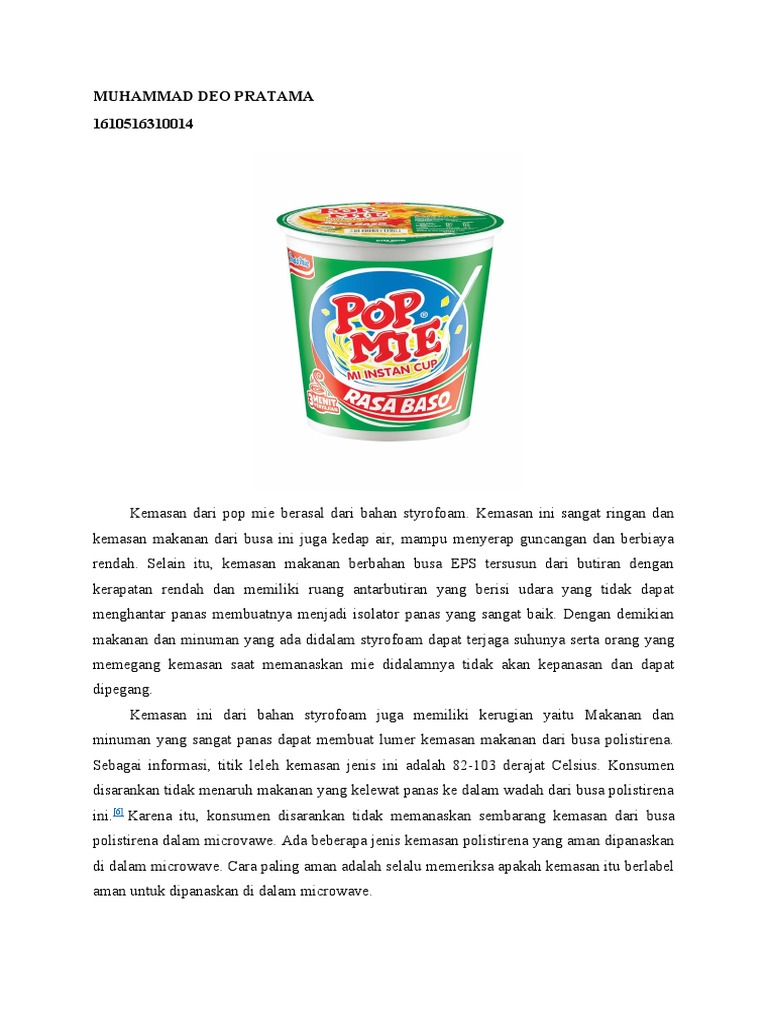 Kemasan Pop Mie: Styrofoam dan Keamanannya | PDF | Memasak, Makanan ...