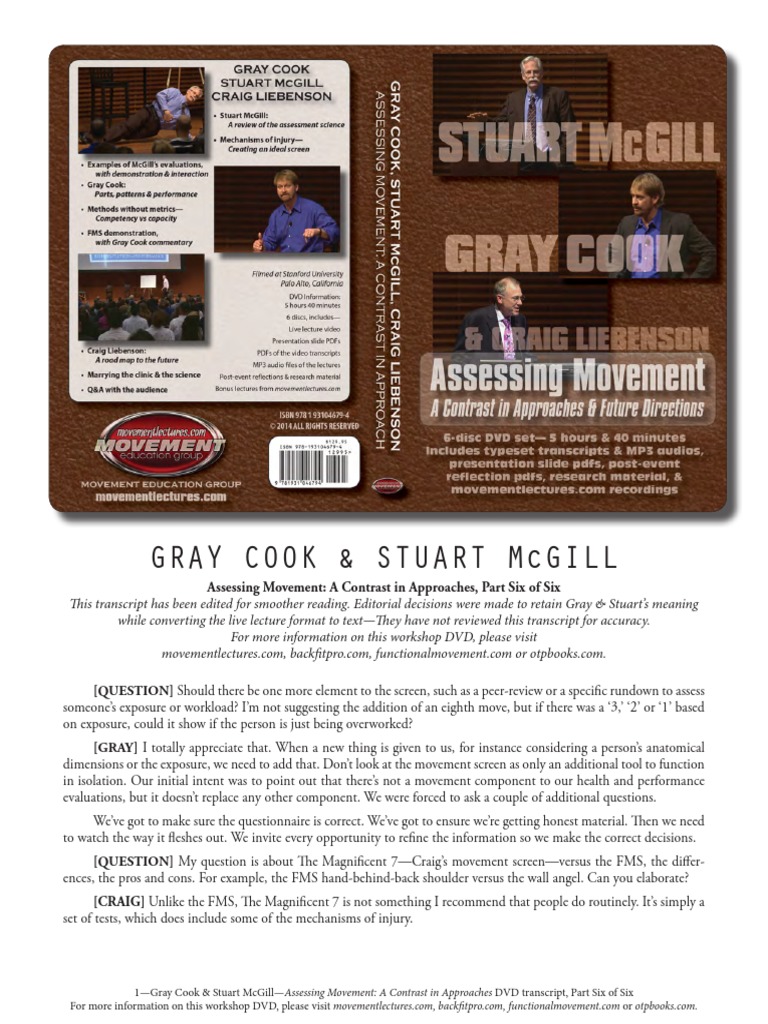 7 Gray Cook & Stuart McGill Assessing Movement Q&A and Closing Remarks Transcript | PDF ...