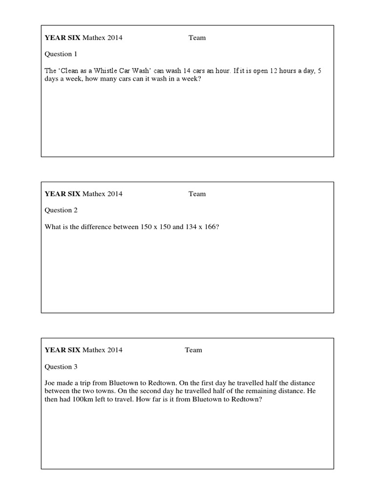 Year 6 Mathex Questions 2014 | PDF | Auto Races | Auto Racing