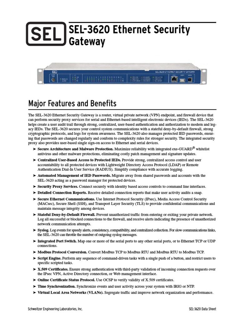 SEL-3620 Ethernet Security Gateway: Major Features and Benefits | PDF ...