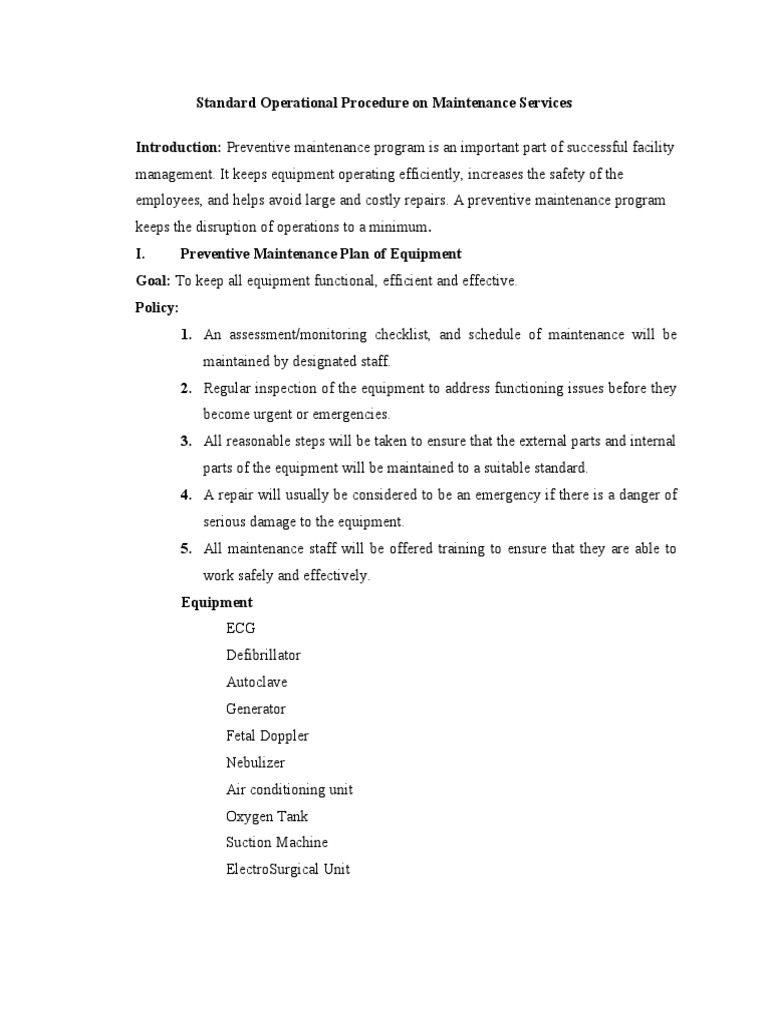 Preventive Maintenance Plan Overview | PDF | Safety | Emergency