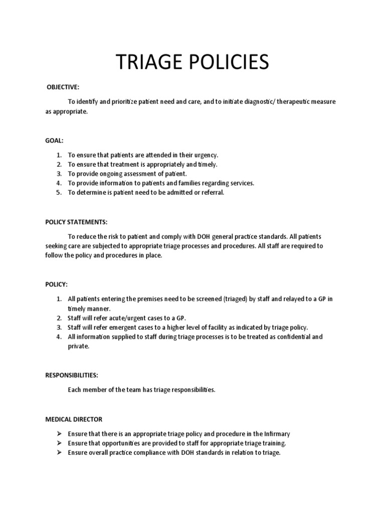 TRIAGE POLICIES Juvy | PDF | General Practitioner | Medical Specialties