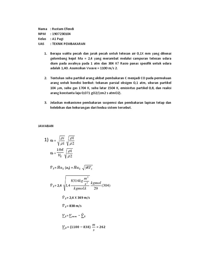 Uas Teknik Pembakaran - Rustam Efendi - 1907230104 | PDF