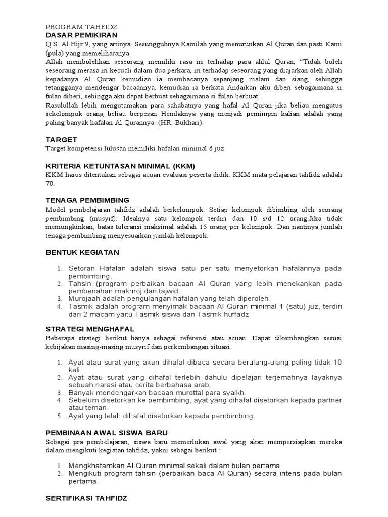 Program Tahfidz | PDF