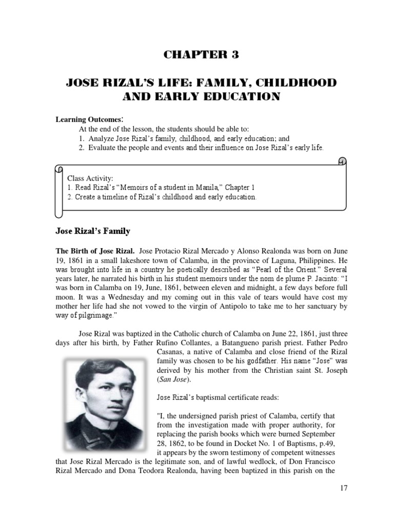 Jose Rizal'S Life: Family, Childhood and Early Education | PDF