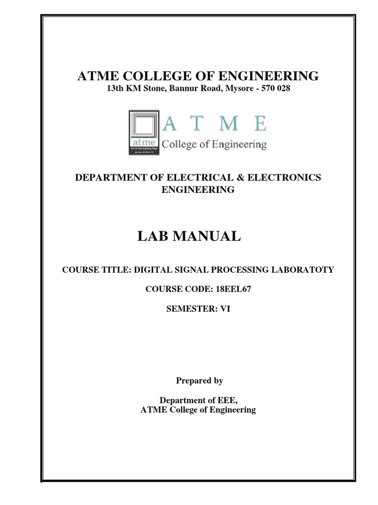 Digital Signal Processing Laboratory Manual: Course Code 18EEL67 | PDF | Discrete Fourier ...