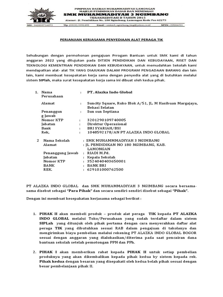 Mou SMK Muhammadiyah 3 Ngimbang | PDF | Pengelolaan Keuangan & Uang