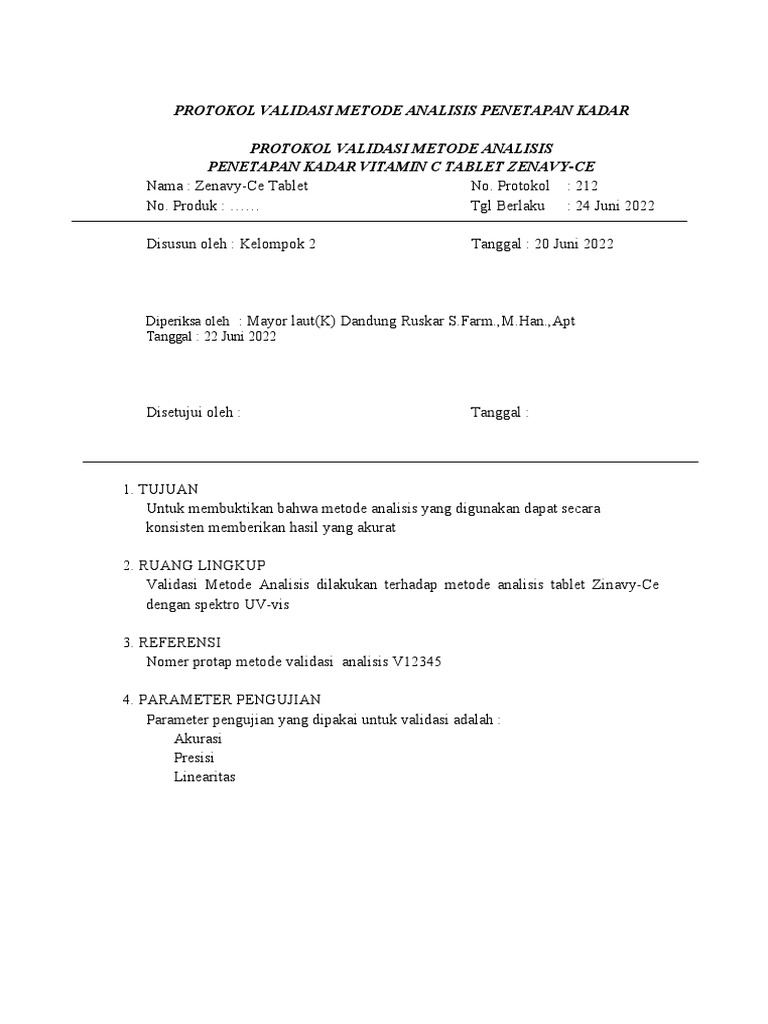 Tugas Khusus Protokol Validasi Metode Analisis Zinc + Vitamin C | PDF ...