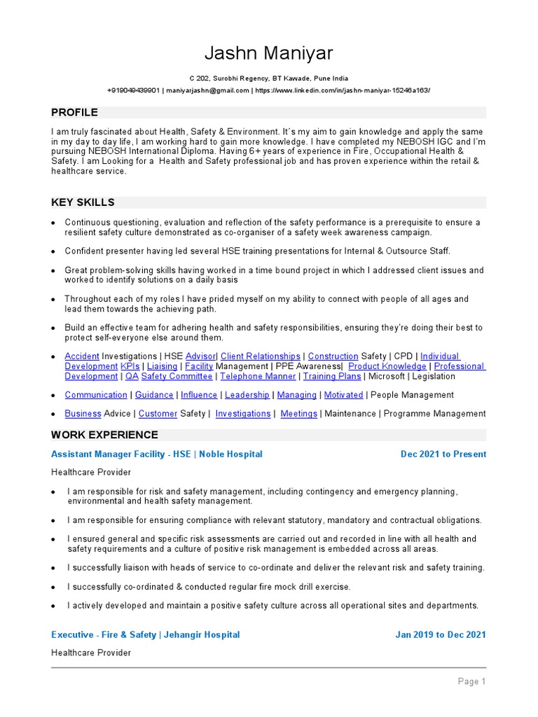 CV Template IOSH | PDF | Occupational Safety And Health | Safety