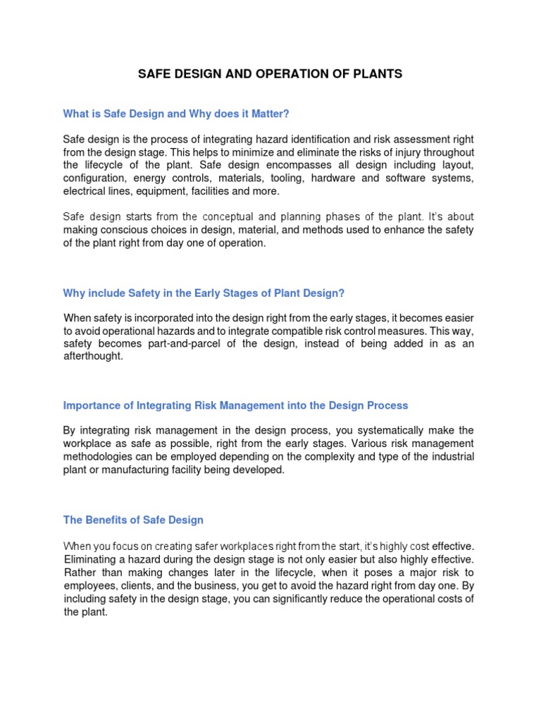 Safe Design and Operation of Plants | PDF | Personal Protective ...