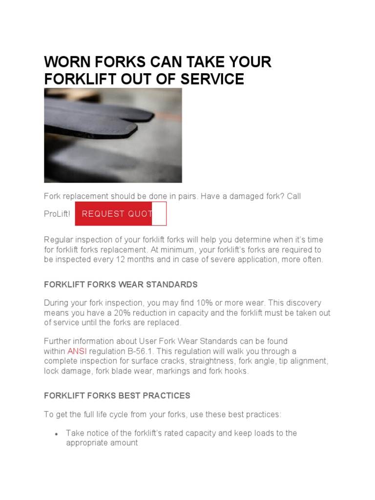 WORN FORKS CAN TAKE YOUR FORKLIFT OUT OF SERVICE | PDF