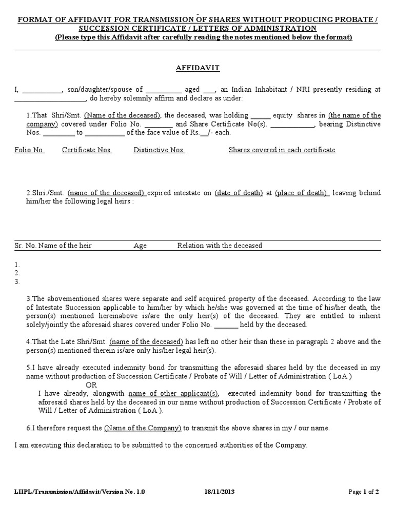 Transmission Affidavit | Download Free PDF | Notary Public | Inheritance