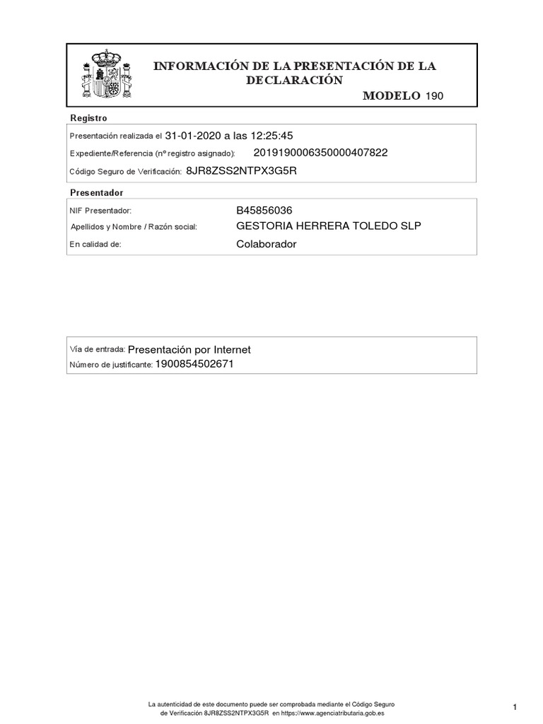 Información declaración IRPF modelo 190 | PDF