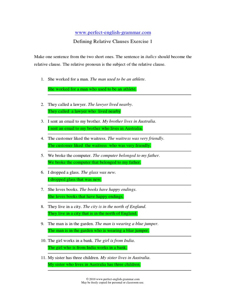 Relative Clauses Exercise 1 | PDF | Linguistic Typology | Waiting Staff