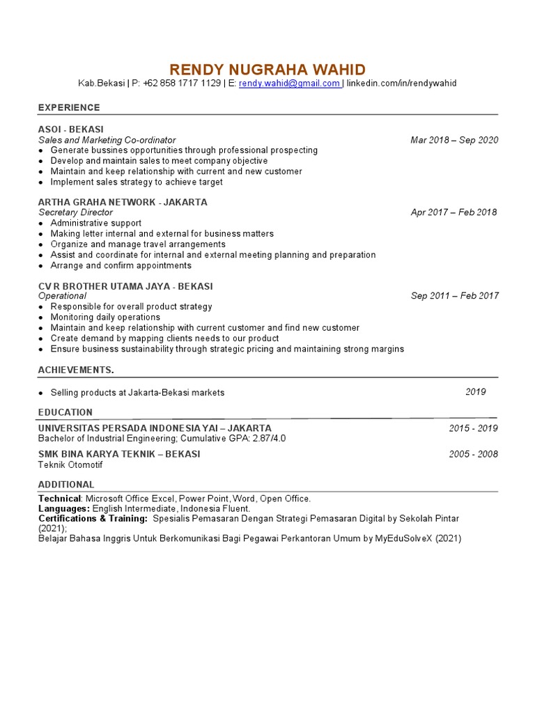 Rendy Nugraha Wahid - CV-sales PDF | PDF