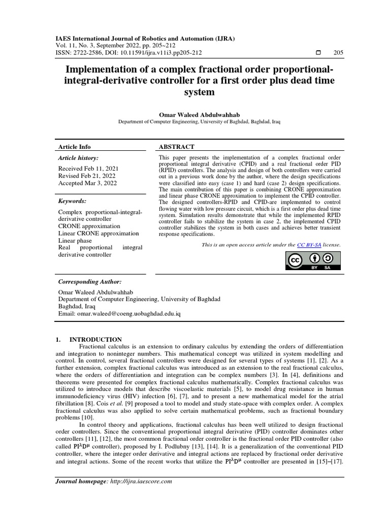 Implementation Of A Complex Fractional Order Proportional Integral Derivative Controller For A