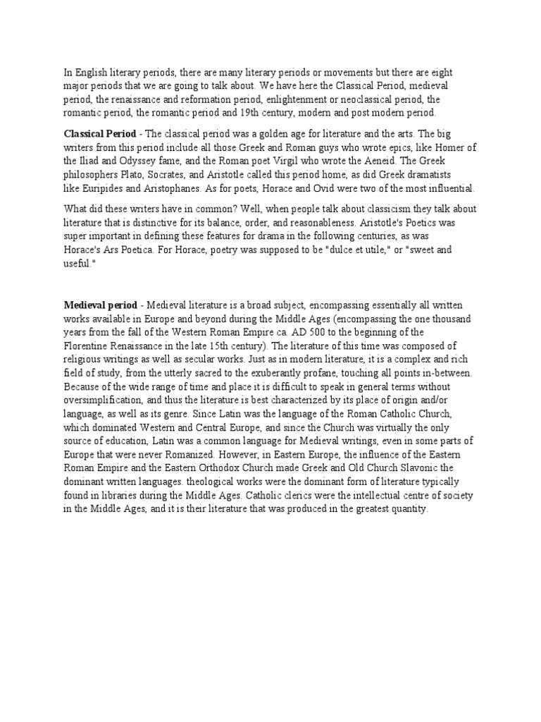 An Overview of the Major Literary Periods in English Literature: From ...