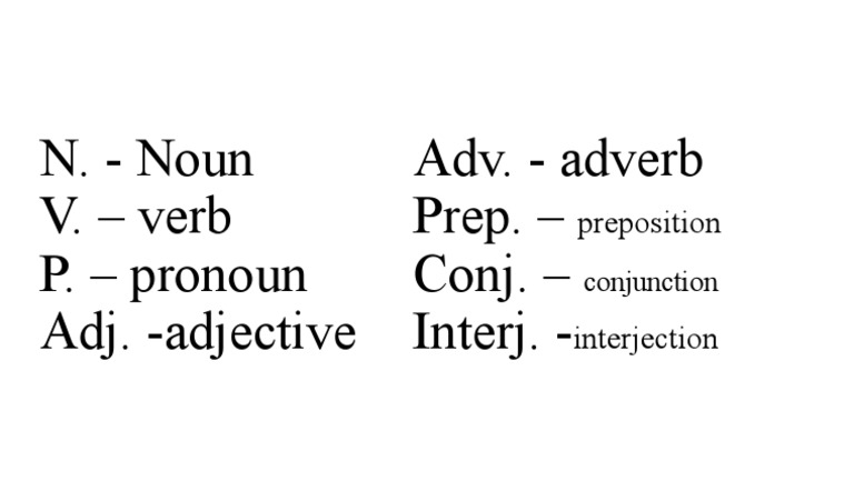 N. - Noun V. - Verb P. - Pronoun Adj. - Adjective Adv. - Adverb Prep ...