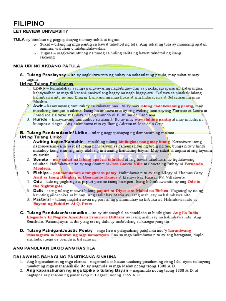 Filipino Note A | PDF