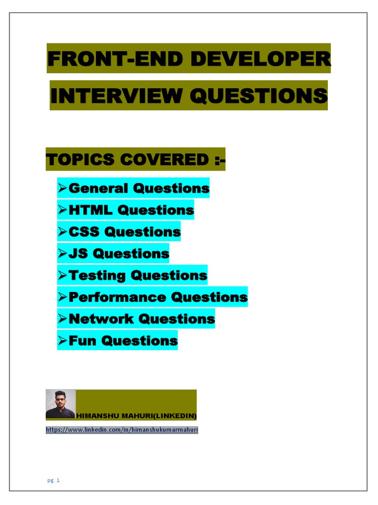 Front-End Developer Interview Questions: Topics Covered | PDF | Html5 | Http Cookie