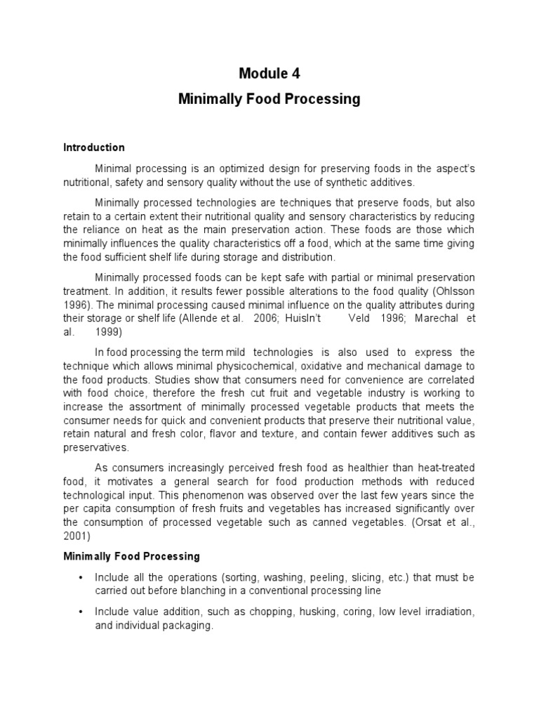 Module 4 Minimally Food Processing | PDF | Food Preservation | Foods