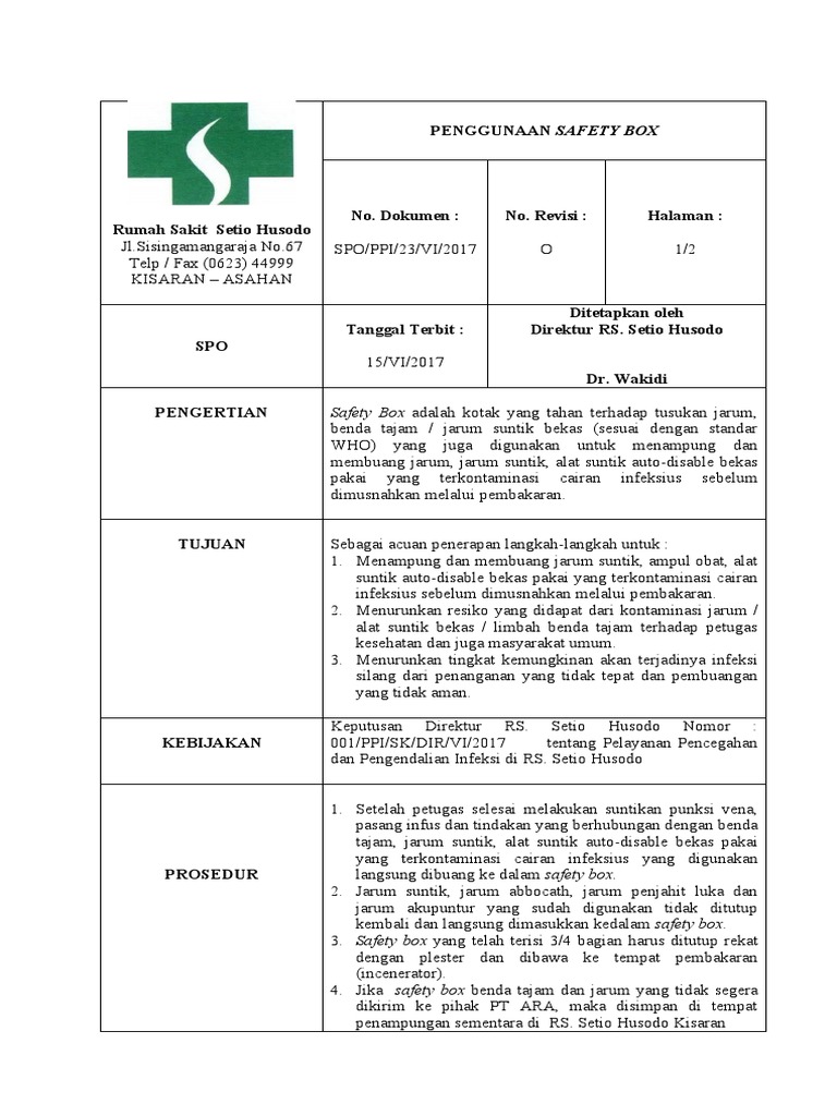 Spo Penggunaan Safety Box | PDF