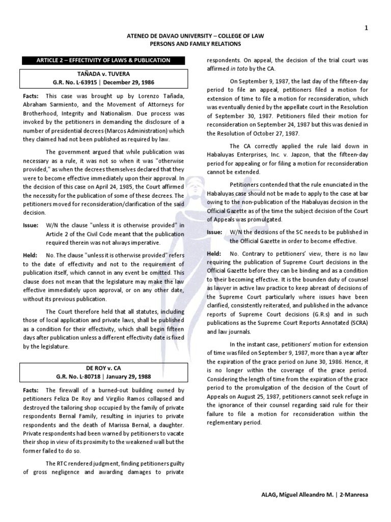 PFR Case Digest Compilation Arts. 1 14 ALAG | PDF | Annulment | Justice