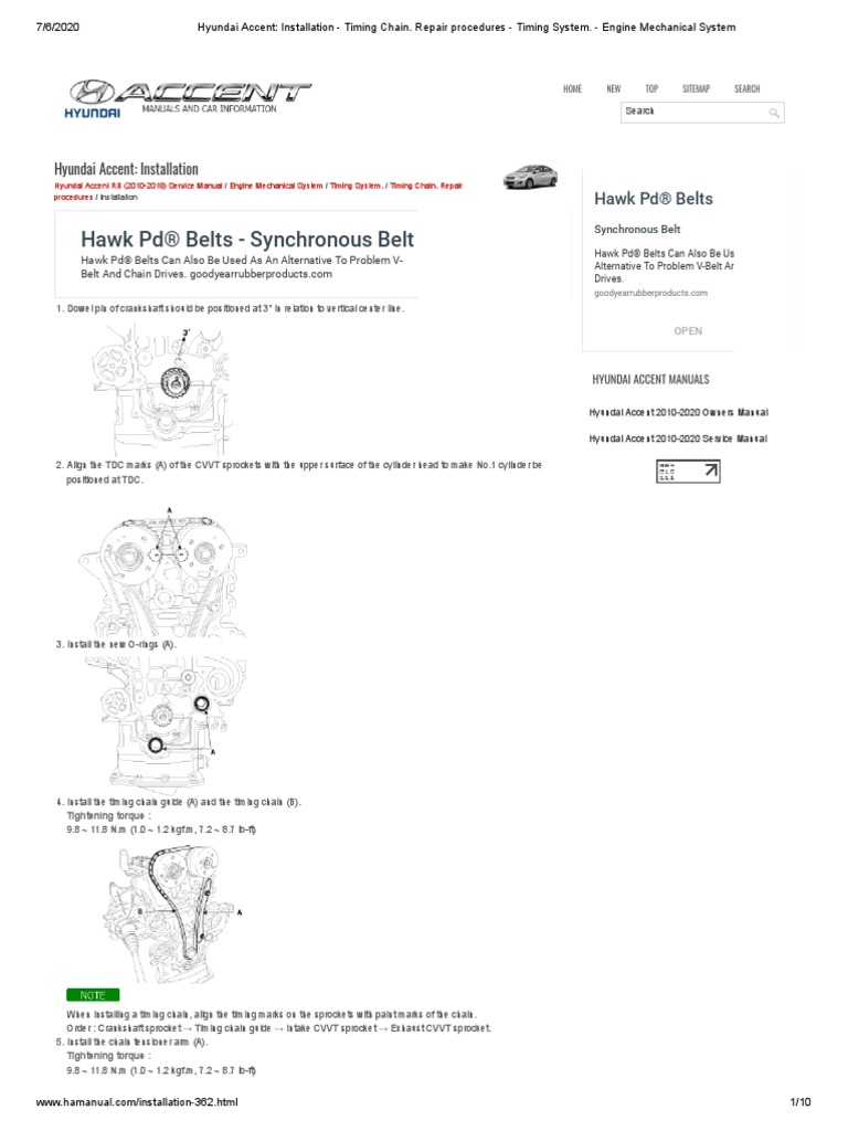 Hyundai Accent - Installation - Timing Chain. Repair Procedures ...