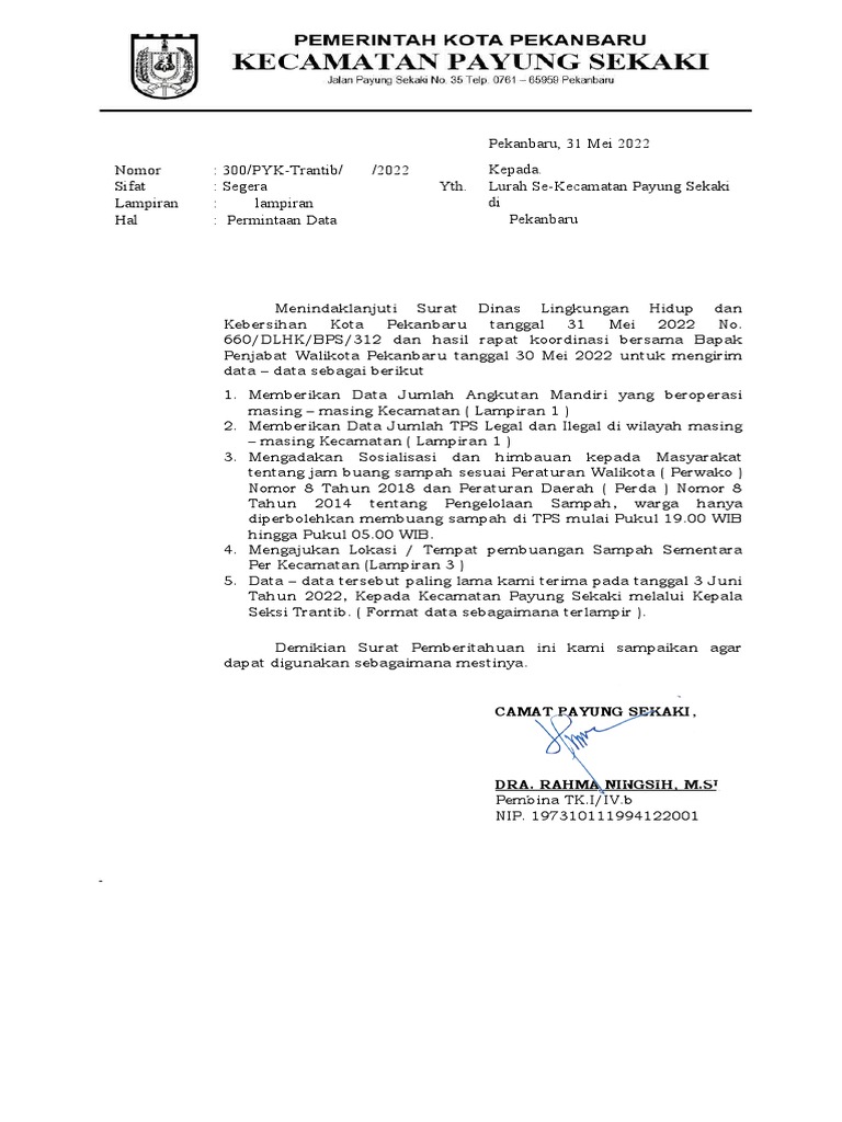 Surat Pengantar DLHK | PDF