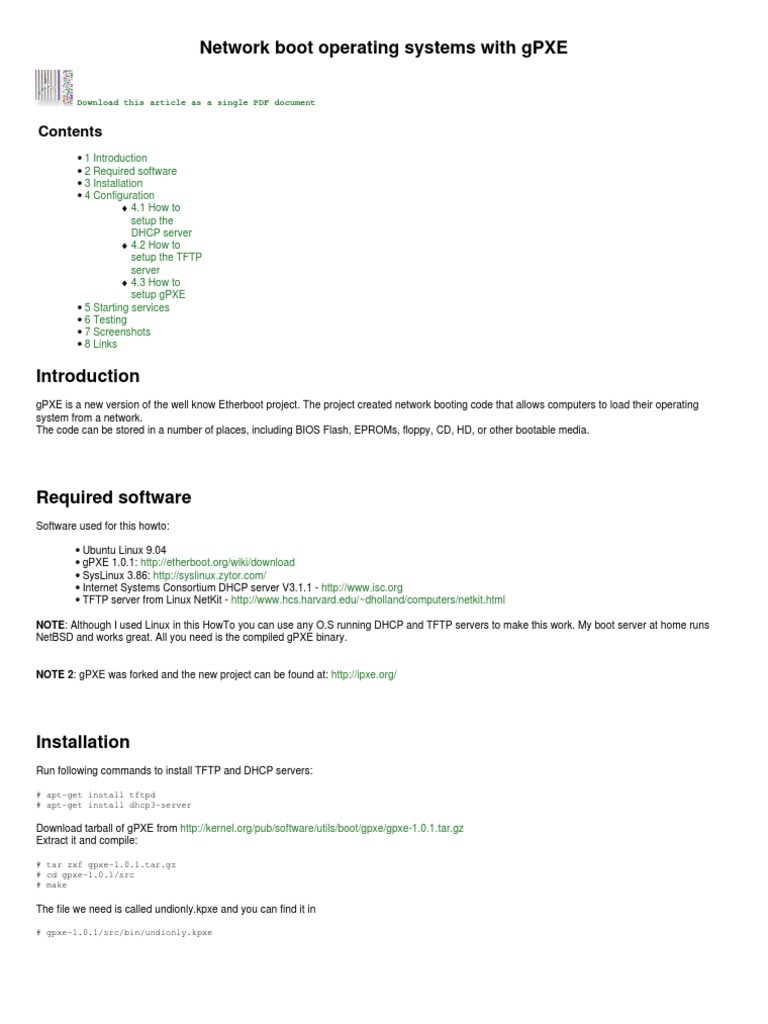 Network Booting with gPXE Guide | PDF | Booting | Computer Networking