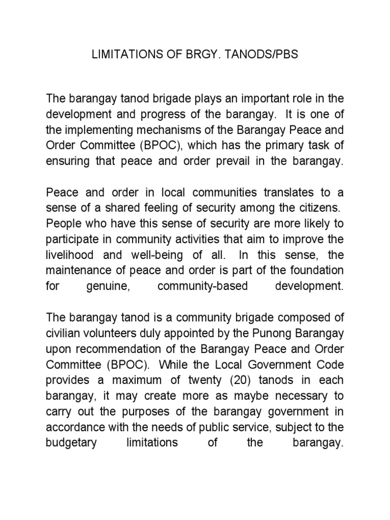 C. Limitations of Barangay Tanods | PDF | Justice | Crime & Violence