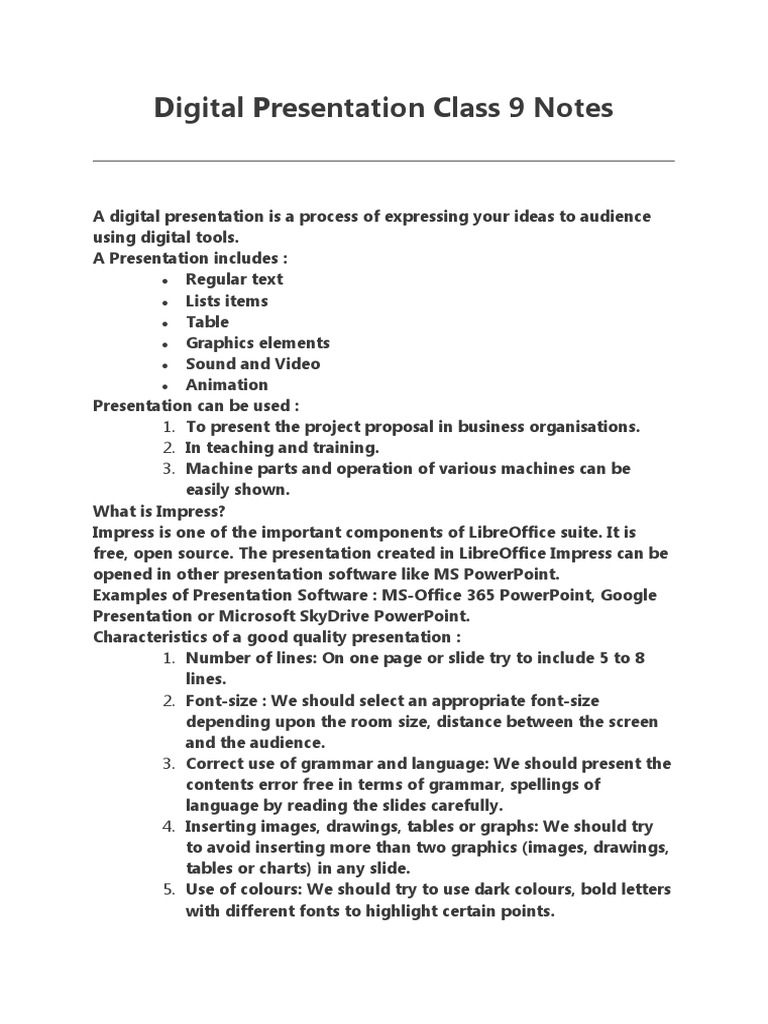 Digital Presentation Class 9 Notes | PDF | Microsoft Power Point ...