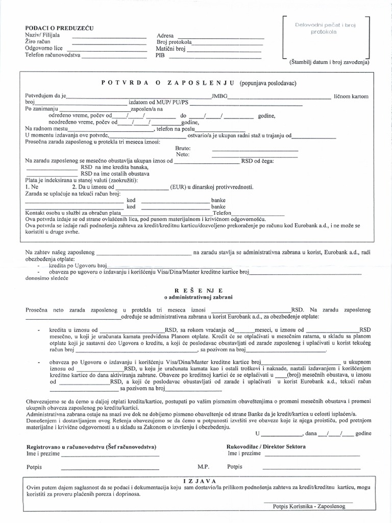 Potvrda o zaposlenju | PDF