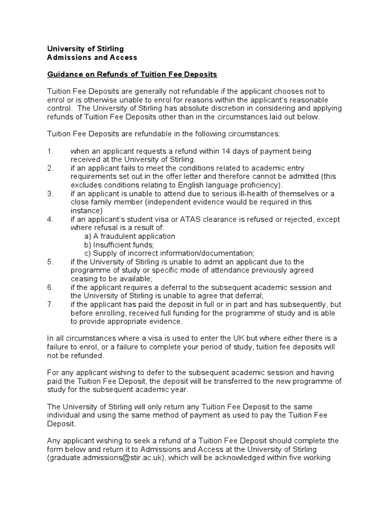 University of Stirling Refund Form | PDF | Fee | Tuition Payments