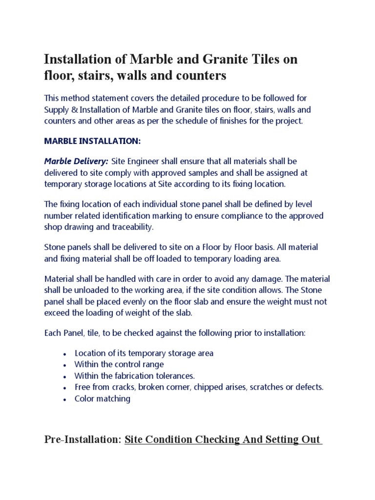 Installation of Marble and Granite Tiles On Floor | Download Free PDF ...