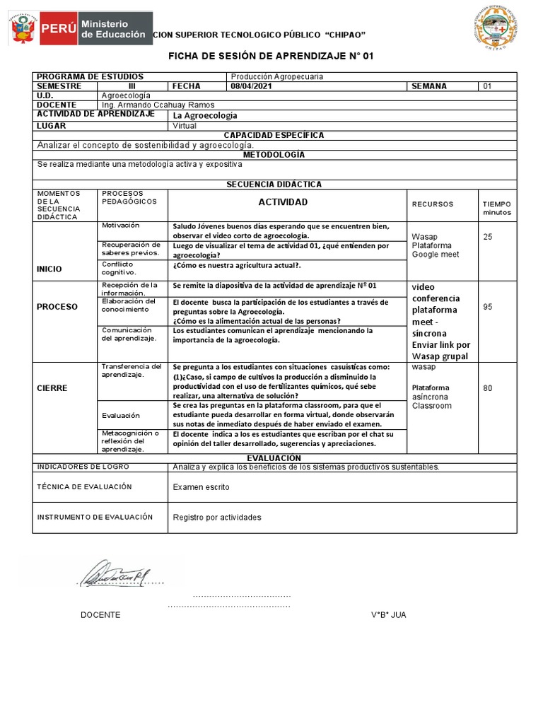 Ficha Ac Apren N 01 Agro 2021 | PDF | Evaluación | Prueba (evaluación)