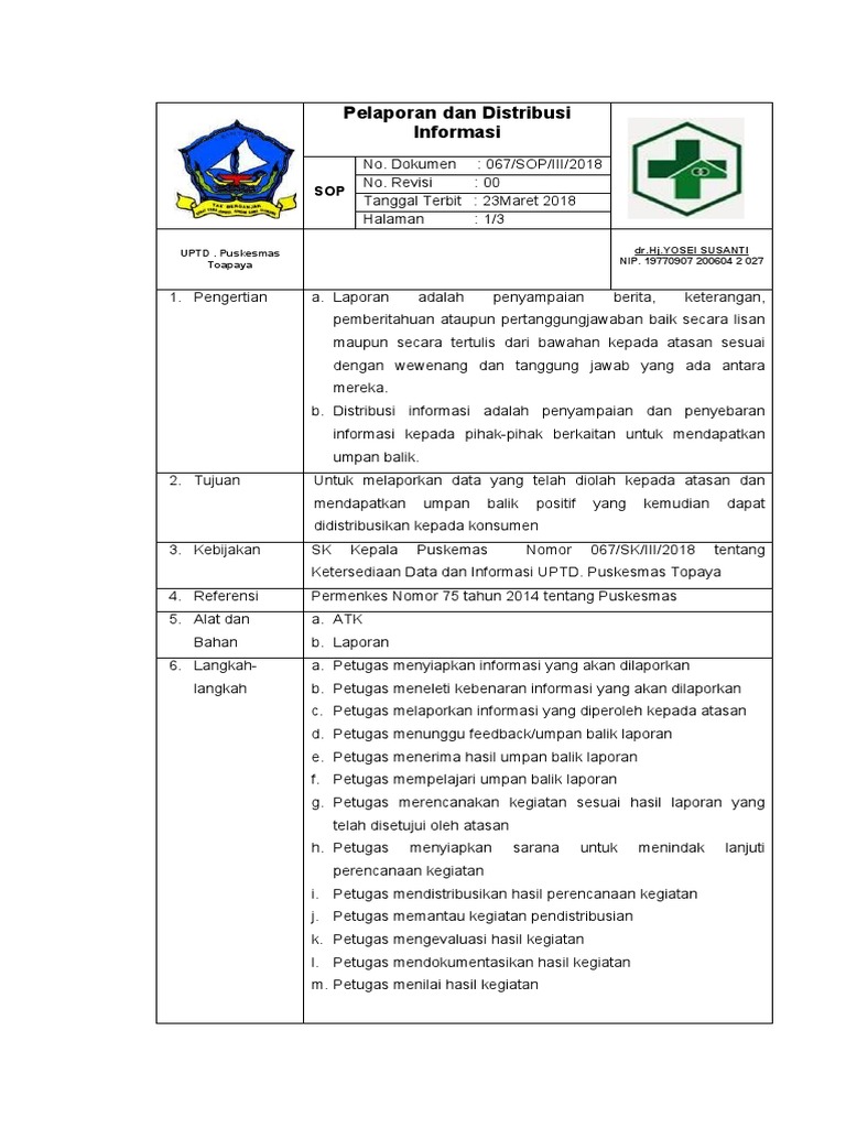 SOP Pelaporan dan Distribusi Informasi | PDF