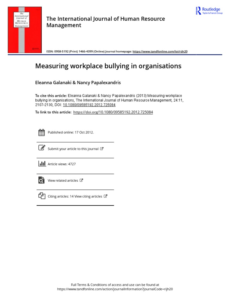 Measuring Workplace Bullying in Organisations | PDF | Workplace ...